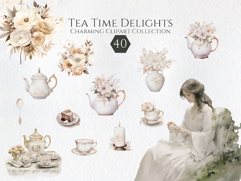 Watercolor Tea Party Clipart, Tea Set Clipart, Tea Time Clipart, Teacup ...