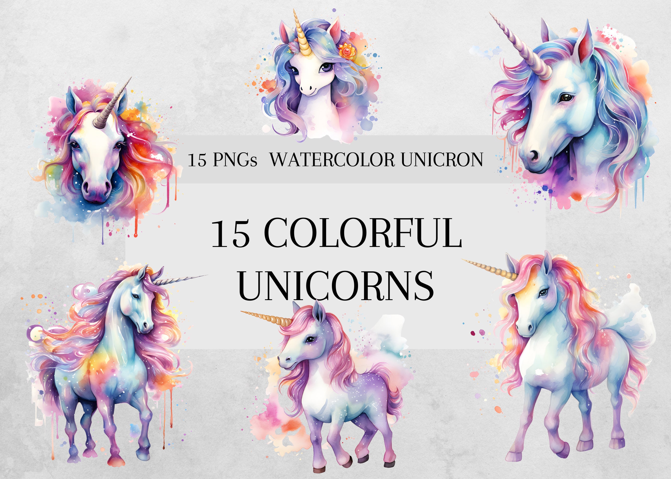 Watercolor Unicorn Clip Art Clipart Bundle Baby Shower - Etsy