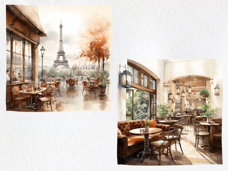 Watercolor Paris Coffee Shop Clipart PNG, Cute Paris Scenes PNG, Coffee ...