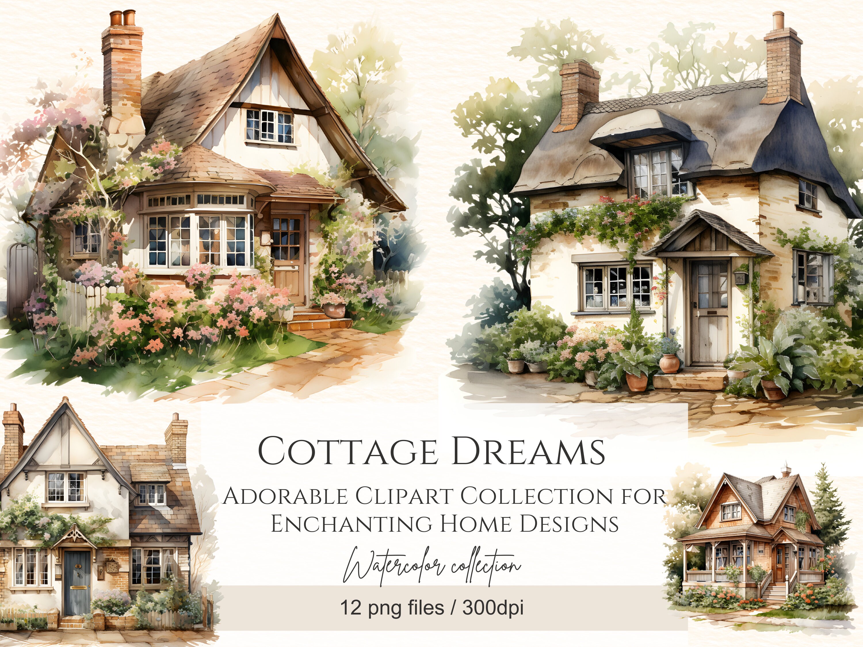 Spring Cottage House Clipart Collection Bundle, Spring House Clip Art ...