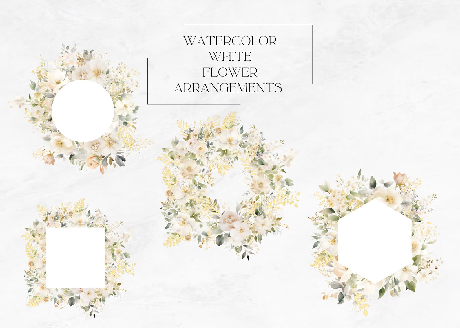 Watercolor White and Gold Floral Clipart PNG, Flower Arrangements ...