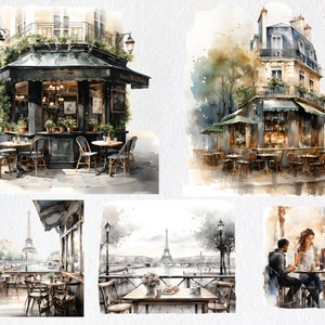 Watercolor Paris Coffee Shop Clipart PNG, Cute Paris Scenes PNG, Coffee ...