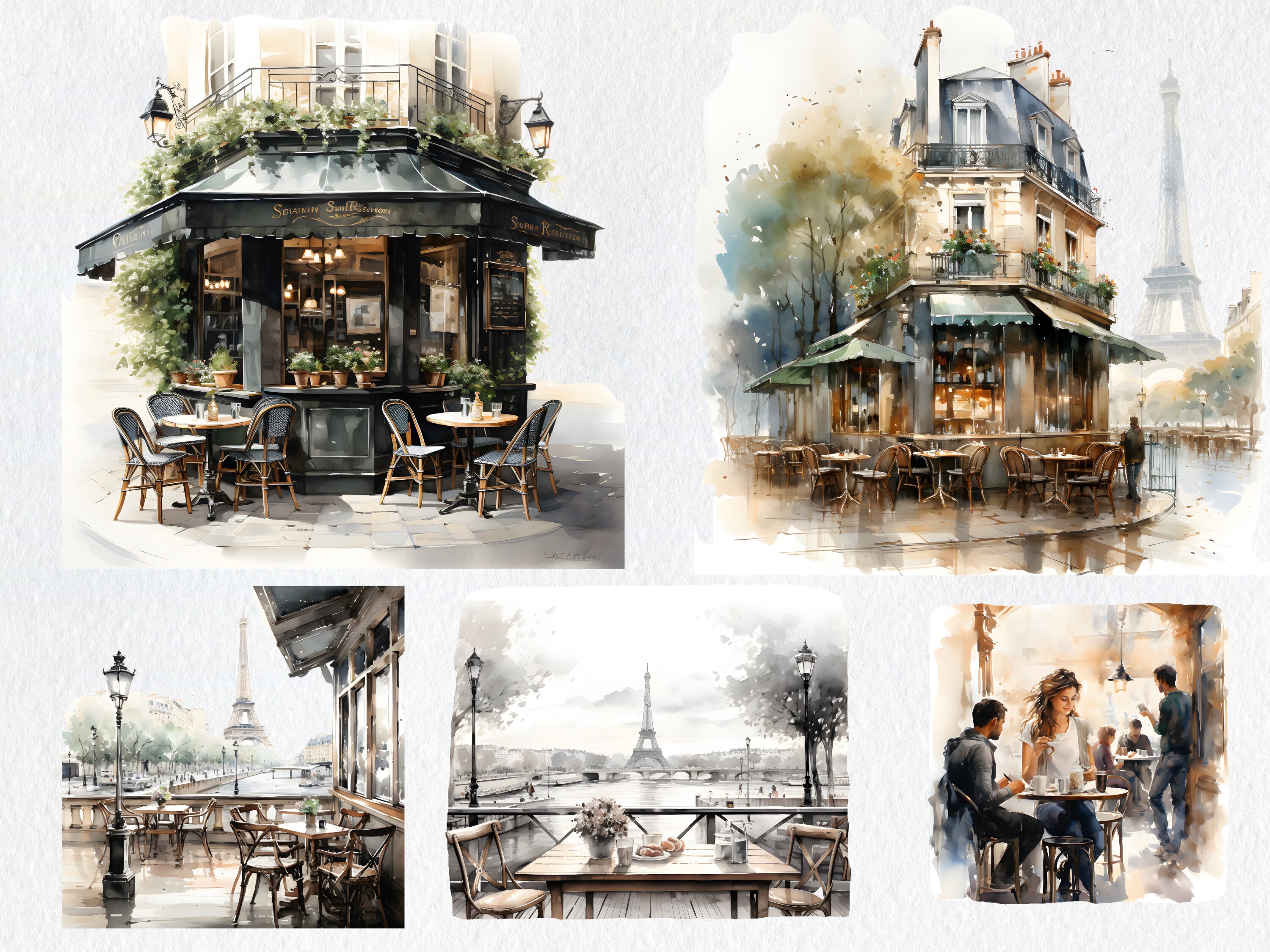 Watercolor Paris Coffee Shop Clipart PNG, Cute Paris Scenes PNG, Coffee ...