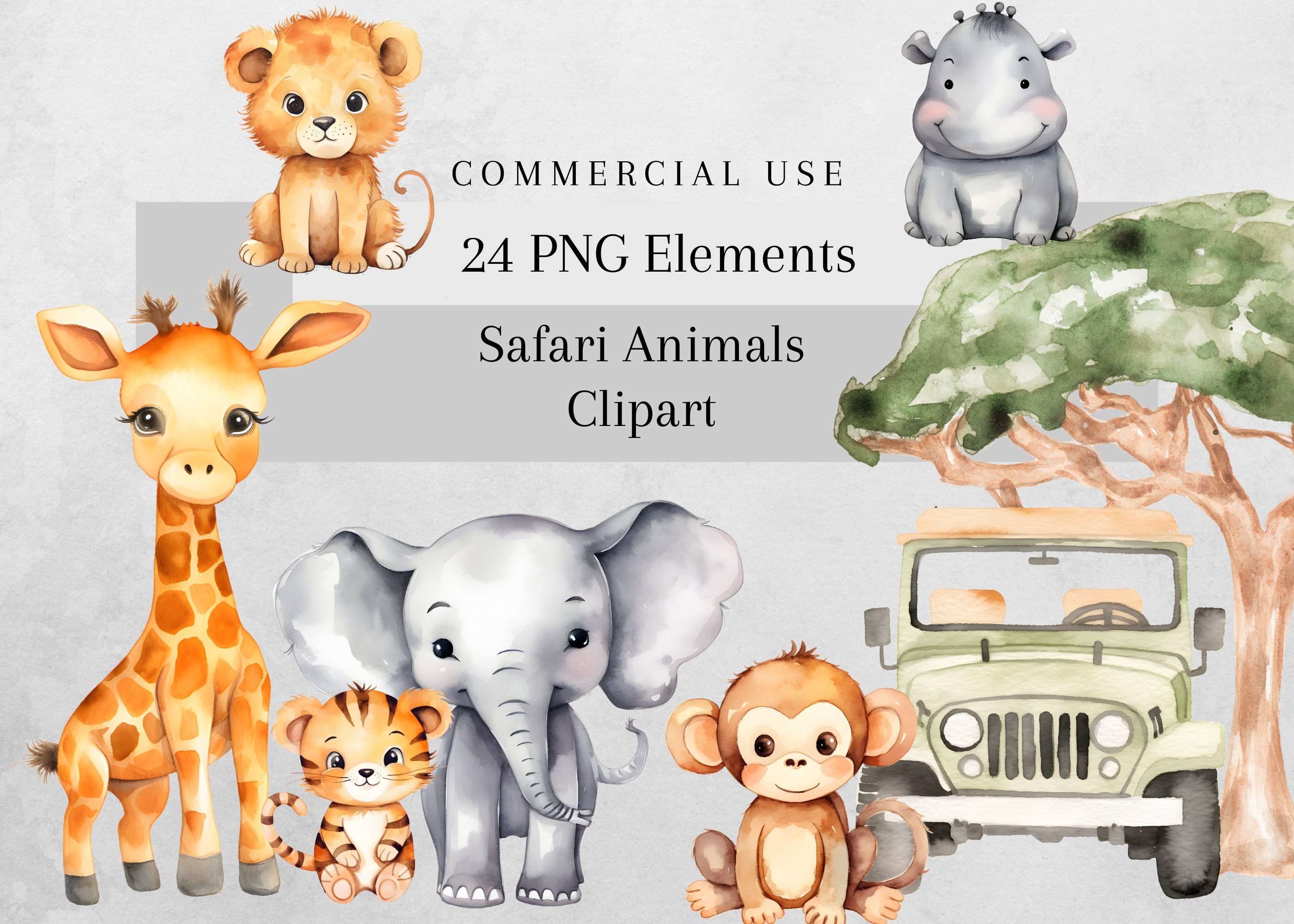 Watercolor Safari Animals Clipart Bundle, Baby Shower Clipart, Nursery ...