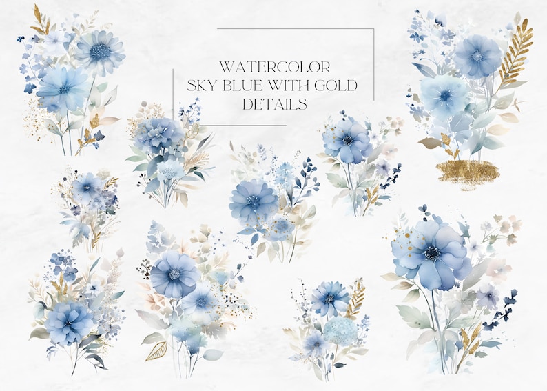 Blue Floral Wildflower Clipart, Watercolor Floral Clipart, Blue Flower ...