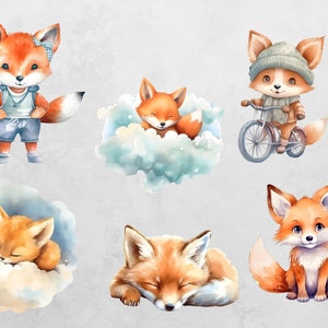 Watercolor Cute Fox Clipart Bundle, Cute Fox PNG, Foxes Woodland Animal ...