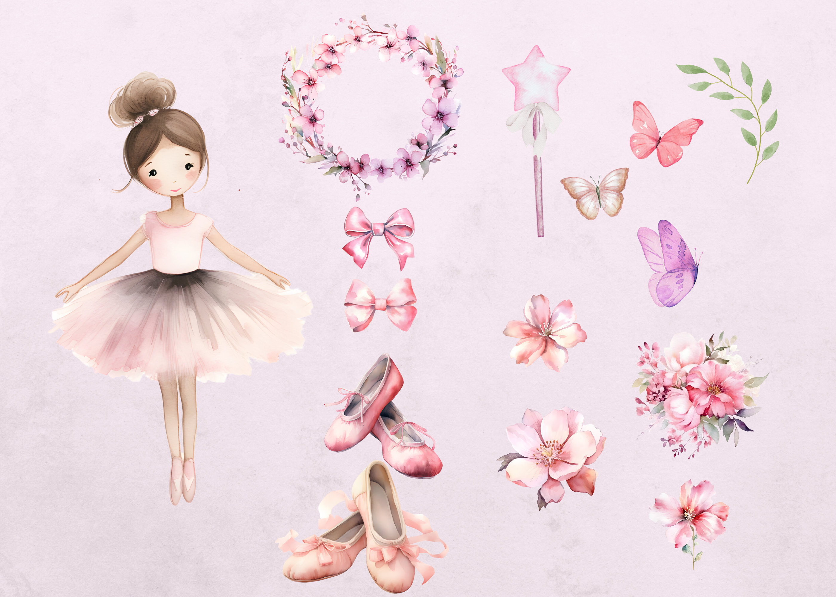 Watercolor Ballerina Clipart Bundle, Cute Ballerinas- Swan- Butterflies ...