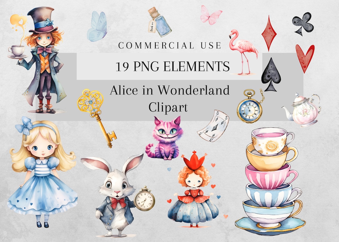 Watercolor Alice in Wonderland PNG Clipart Bundle, Watercolor Alice Mad ...