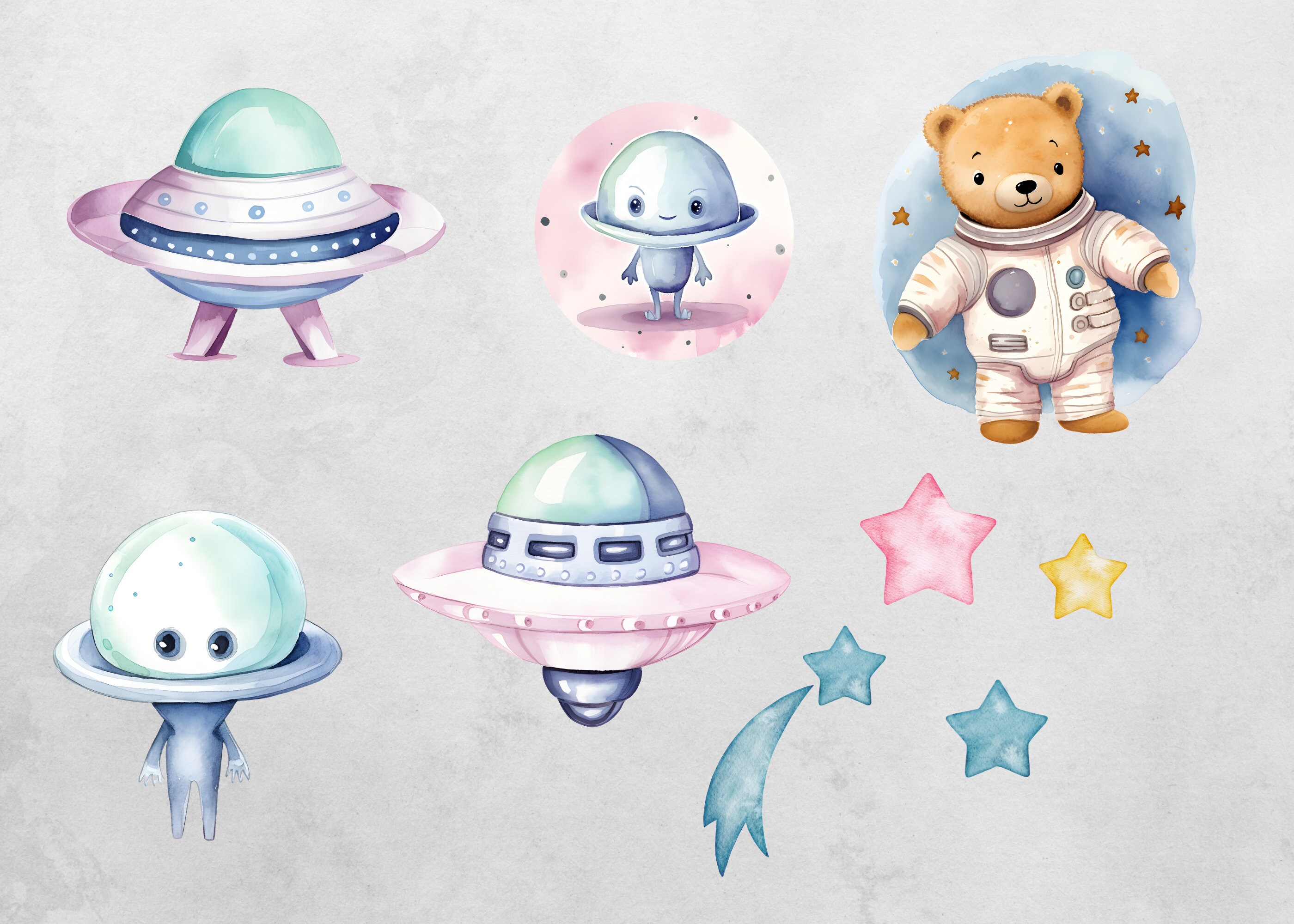 Watercolor Space Clipart Bundle, Cute Astronaut PNG, Planets Clipart ...