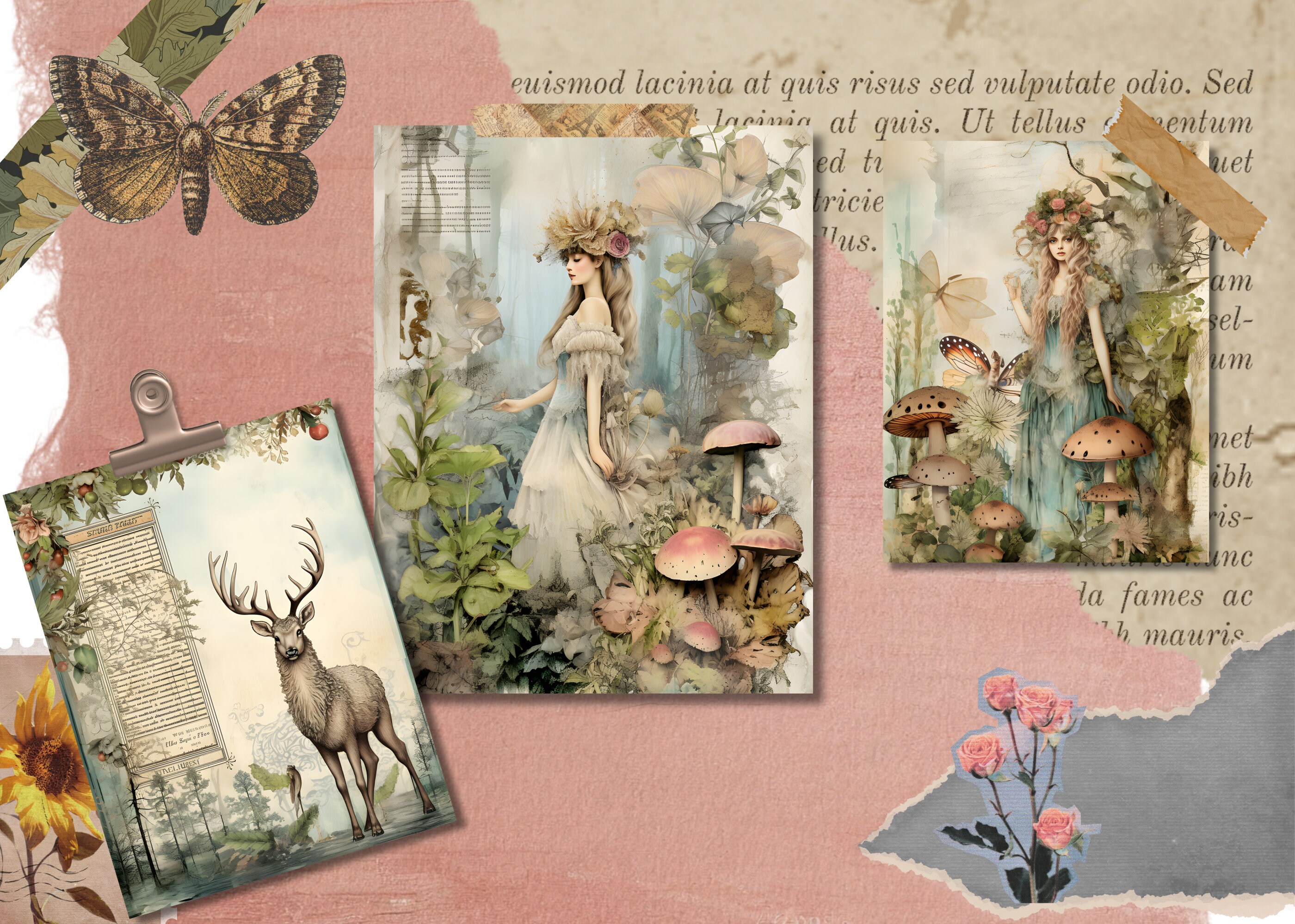 Fairy Forest Junk Journal Pages, Vintage Junk Journal Pages, Fantasy ...