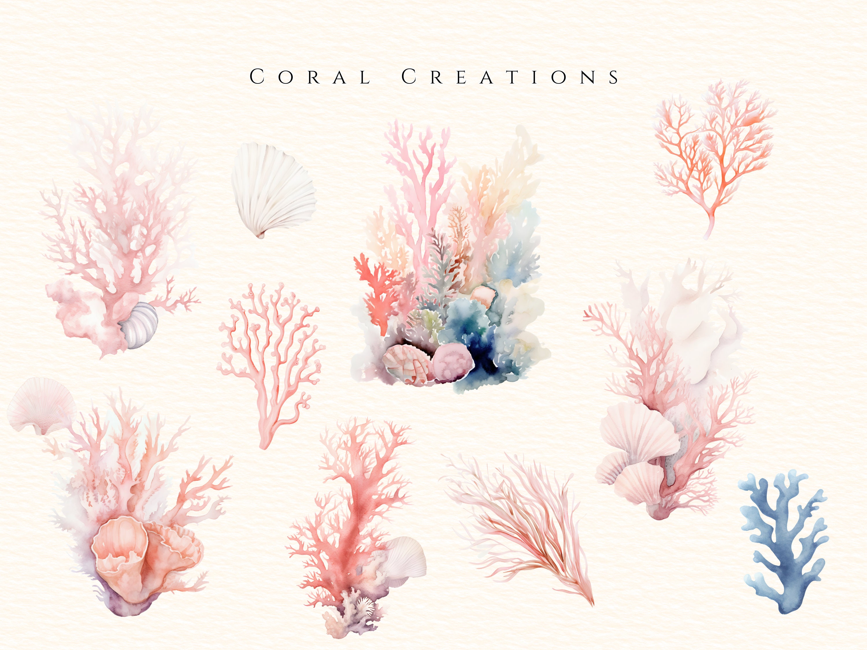 Watercolor Under the Sea Coral Sea Clip Art Bundle, Sea Coral Starfish ...