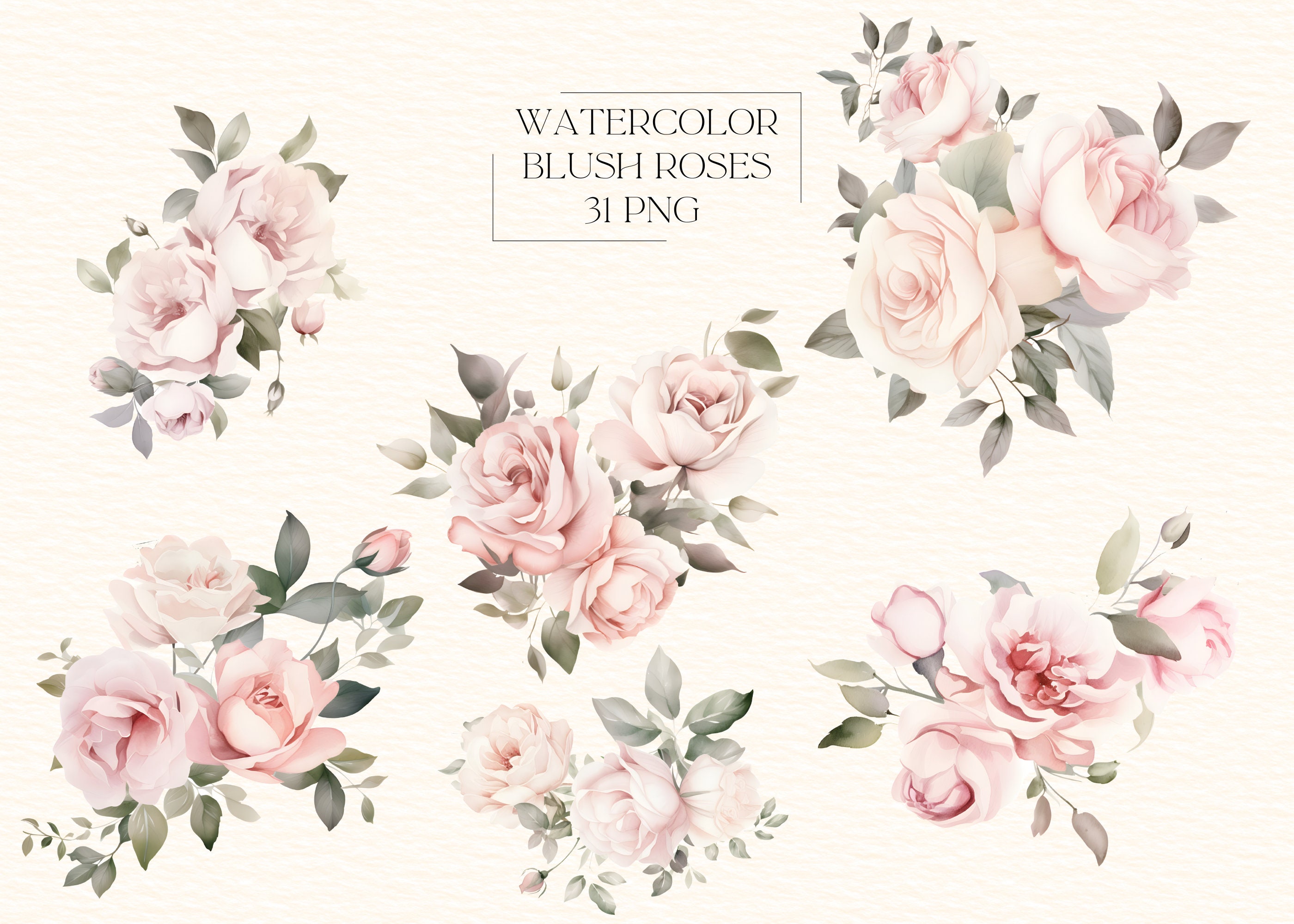 Watercolour Blush Roses Floral Clipart Bundle Dusty Roses - Etsy