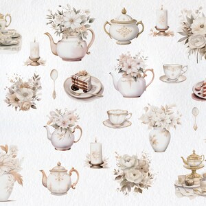 Watercolor Tea Party Clipart, Tea Set Clipart, Tea Time Clipart, Teacup ...