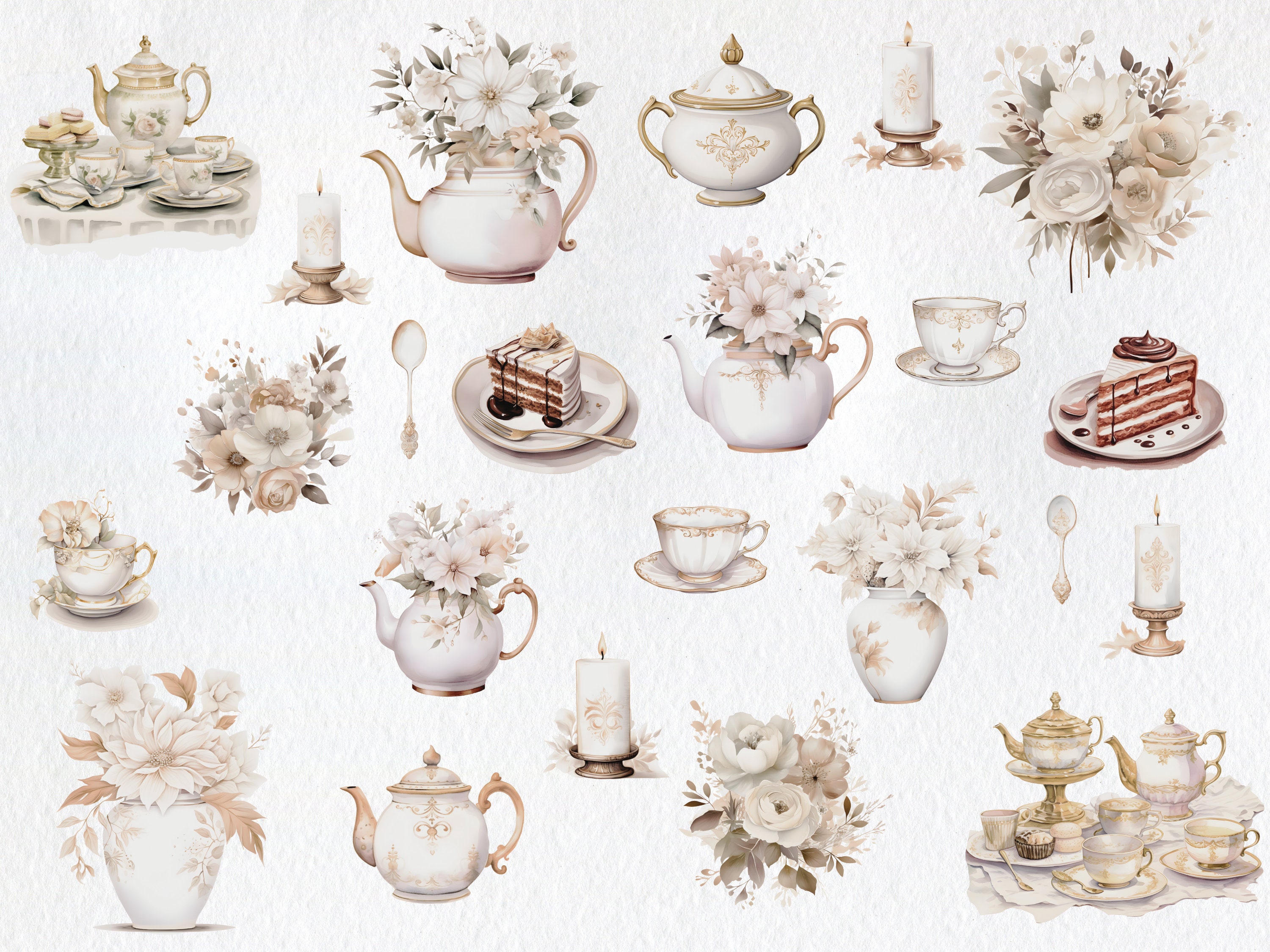 Watercolor Tea Party Clipart, Tea Set Clipart, Tea Time Clipart, Teacup ...