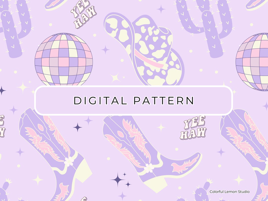 Cowgirl Digital Paper Pattern Theme, Disco Cowgirl Boots Seamless File ...
