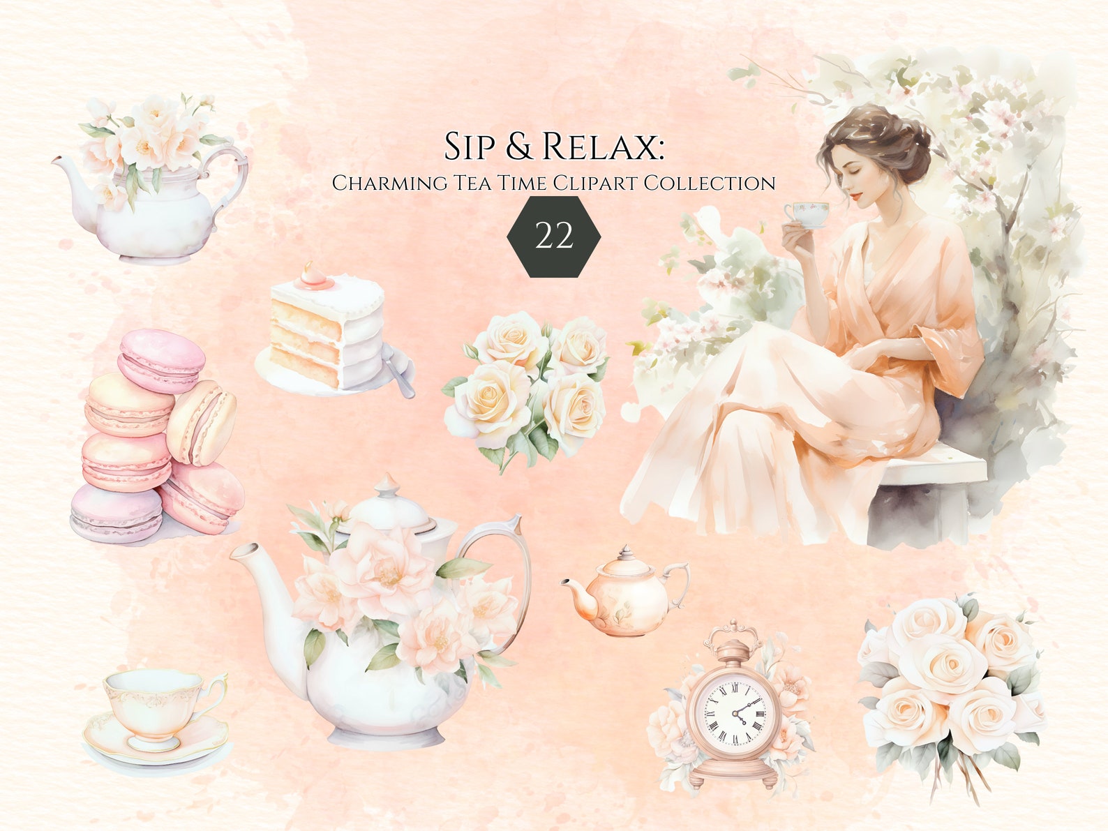 Watercolor Tea Party Clipart, Tea Set Clipart, Tea Time Clipart, Teacup ...