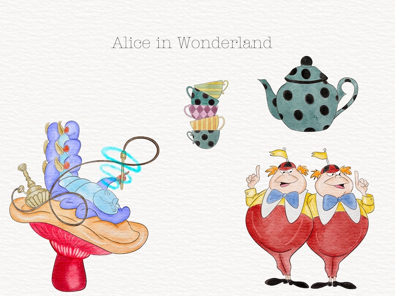 Watercolor Alice in Wonderland PNG Clipart Bundle, Watercolor Alice Mad ...