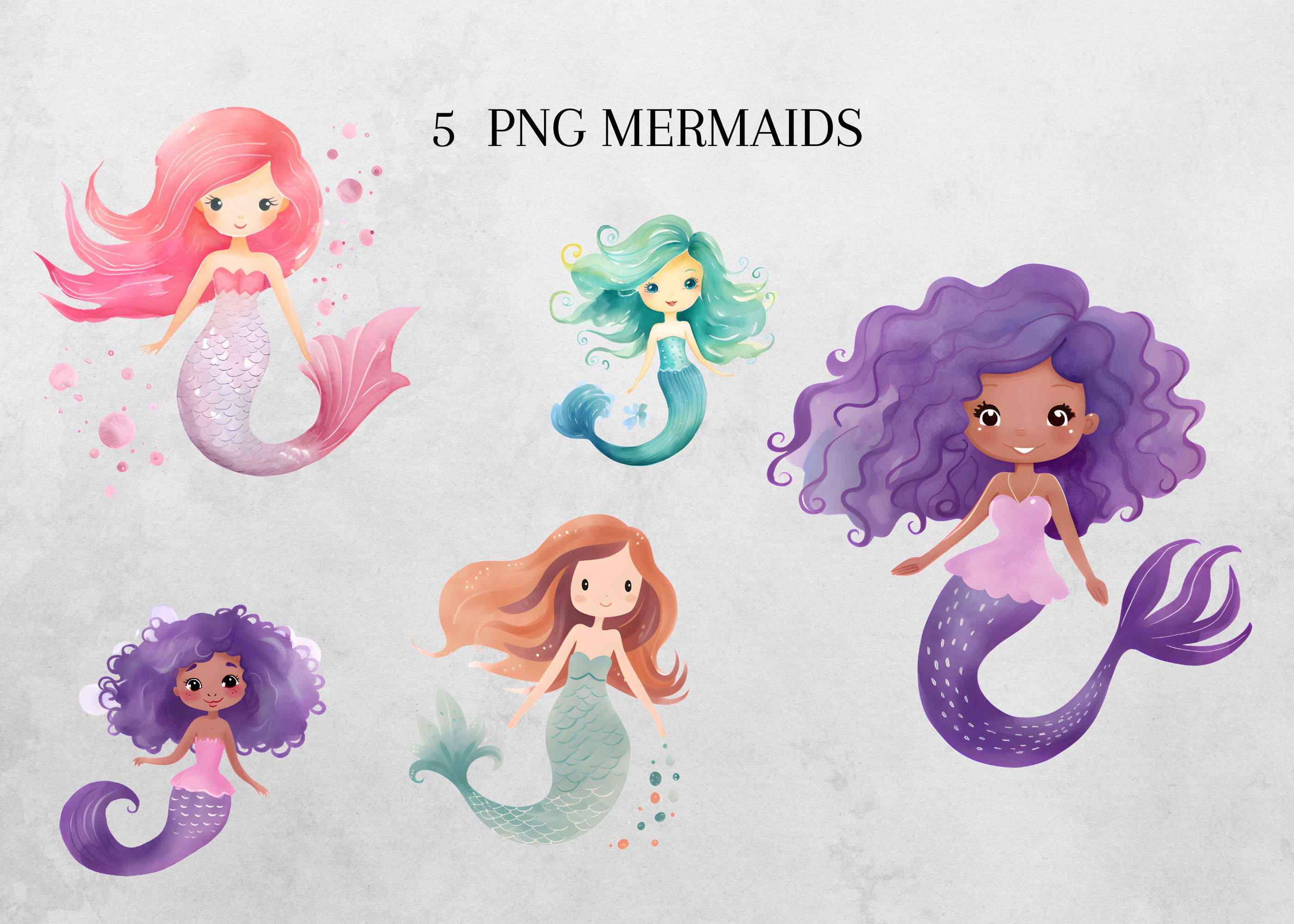 Mermaid Clipart Under the Sea Animals Watercolor Clip Art Sea - Etsy UK