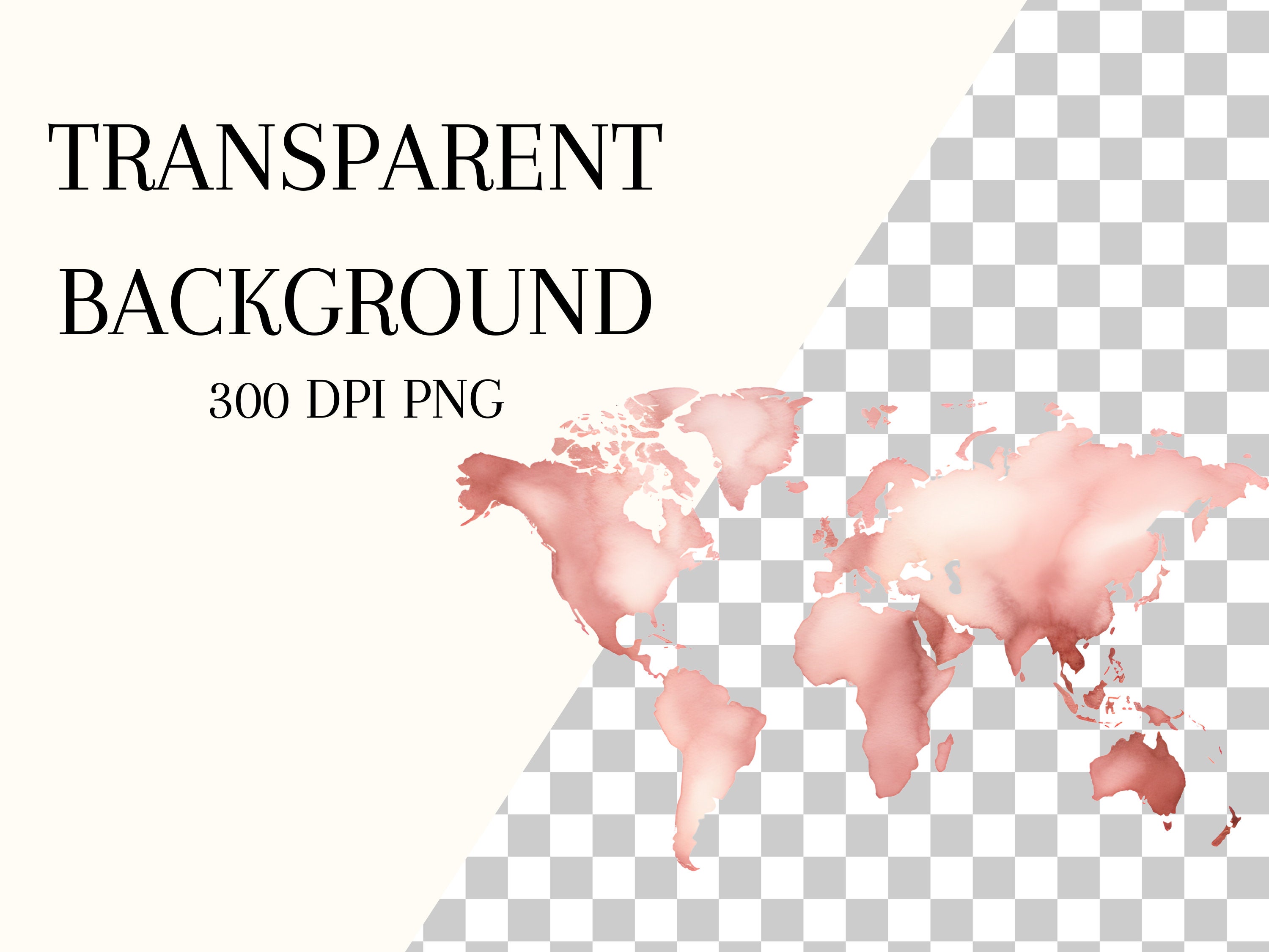 Watercolor World Map Clipart, World Map Silhouette PNG Files, Wedding ...