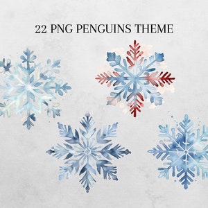 Watercolor Cute Penguin PNG Clipart, Mountains Snowflakes Clipart for ...