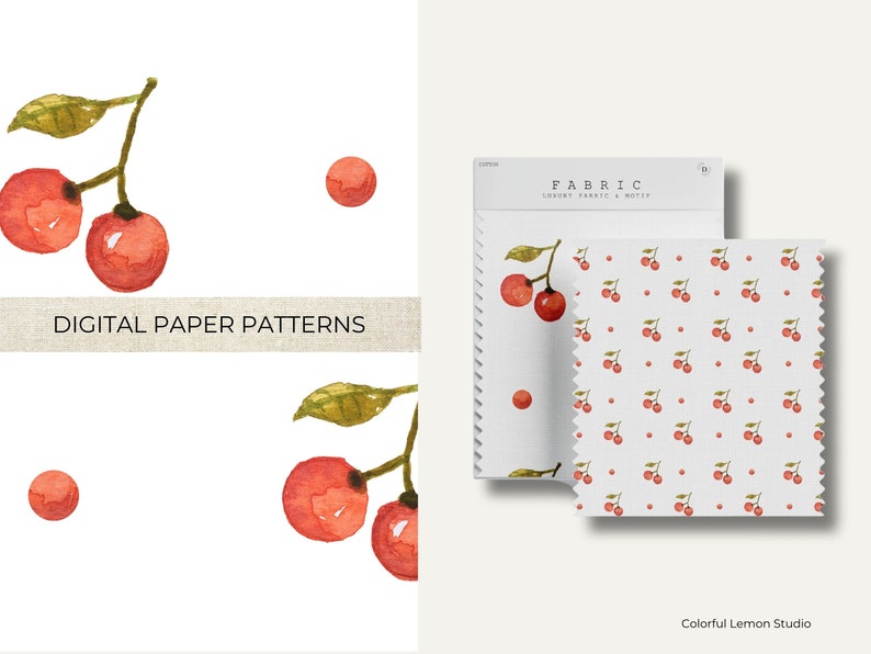 Modern Cherry Digital Paper Pattern, Seamless Patterns, Cherry Motifs ...