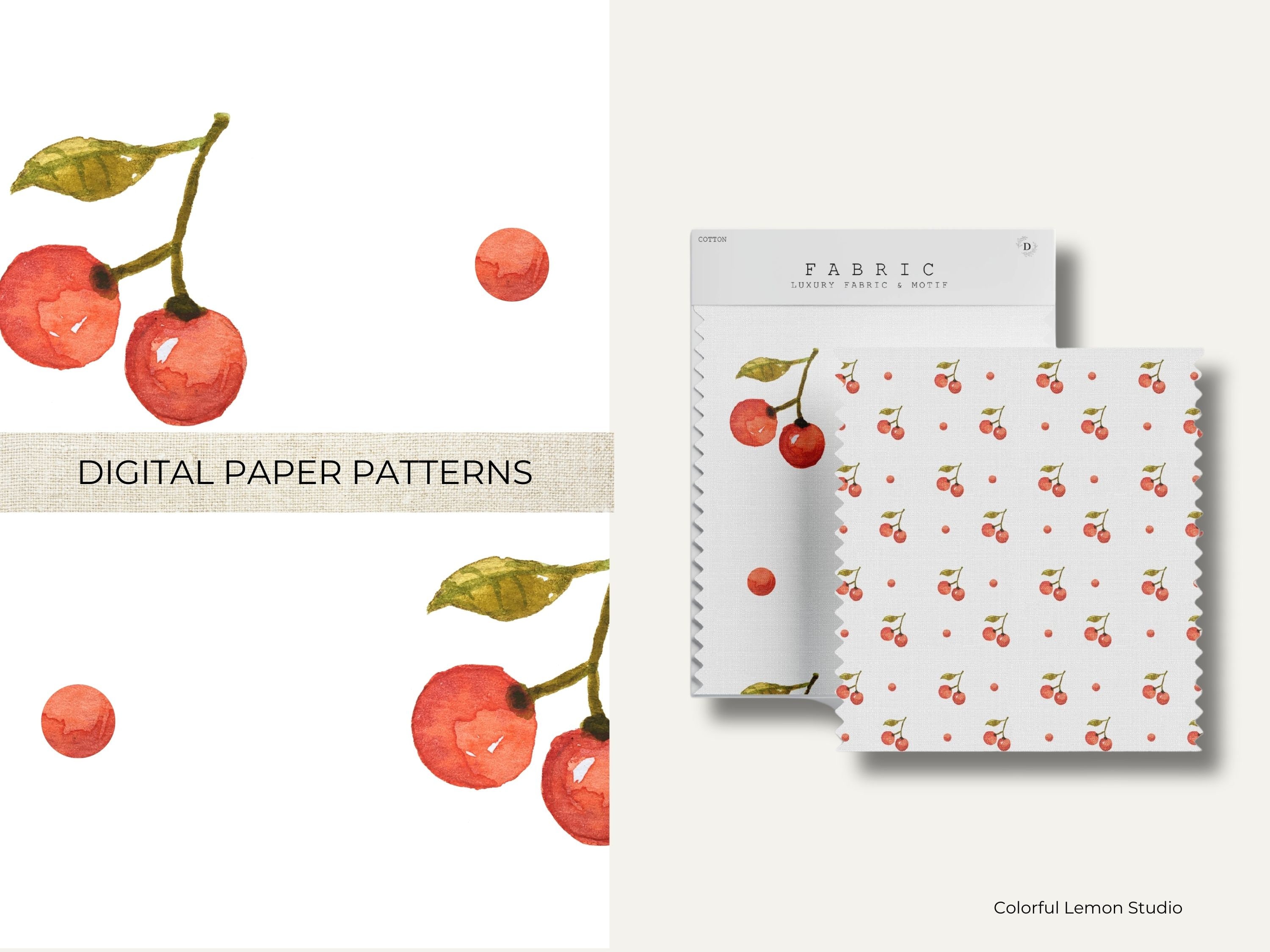 Modern Cherry Digital Paper Pattern, Seamless Patterns, Cherry Motifs ...