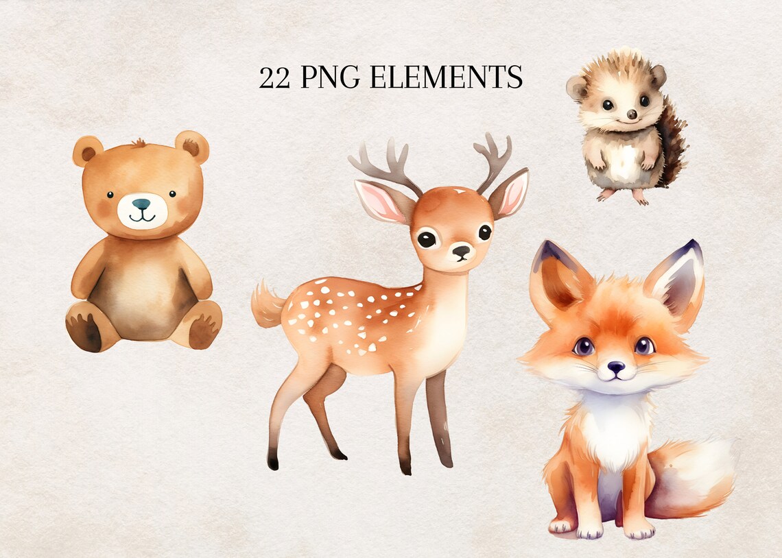 Watercolor Woodland Animals Clipart Bundle Baby Shower - Etsy