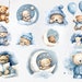 Watercolor Blue Teddy Bear Clipart Bundle, Sleepy Cute Boy Bear Baby ...
