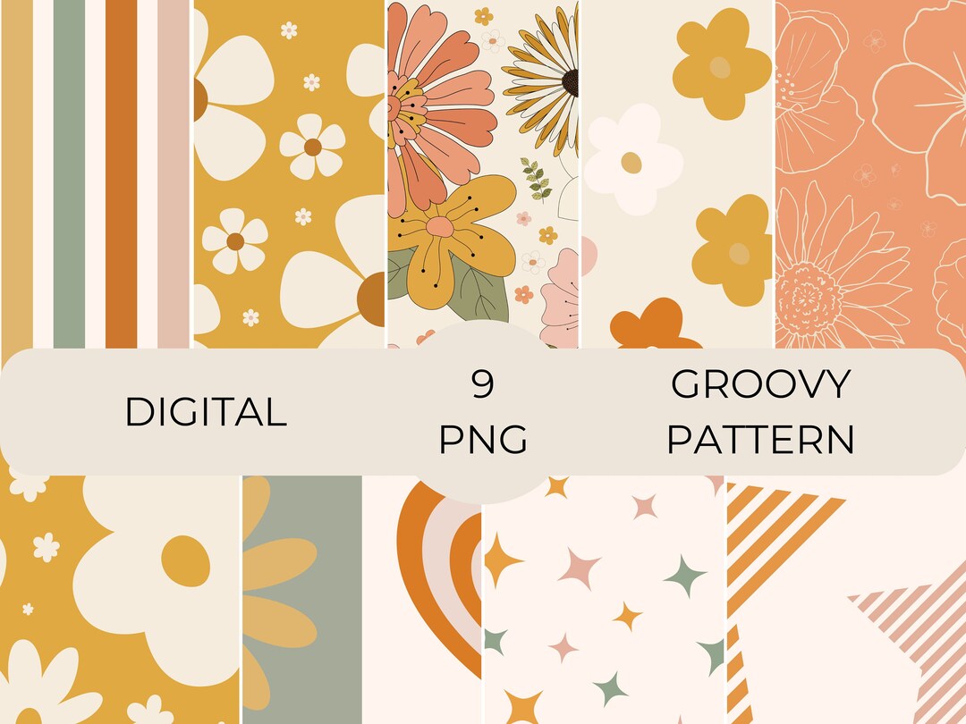 Groovy Boho Digital Papers Pattern, Groovy Seamless Pattern, Flower ...