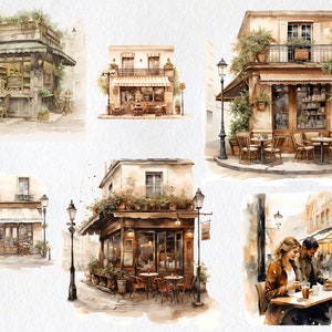 Watercolor Paris Coffee Shop Clipart PNG, Cute Paris Scenes PNG, Coffee ...