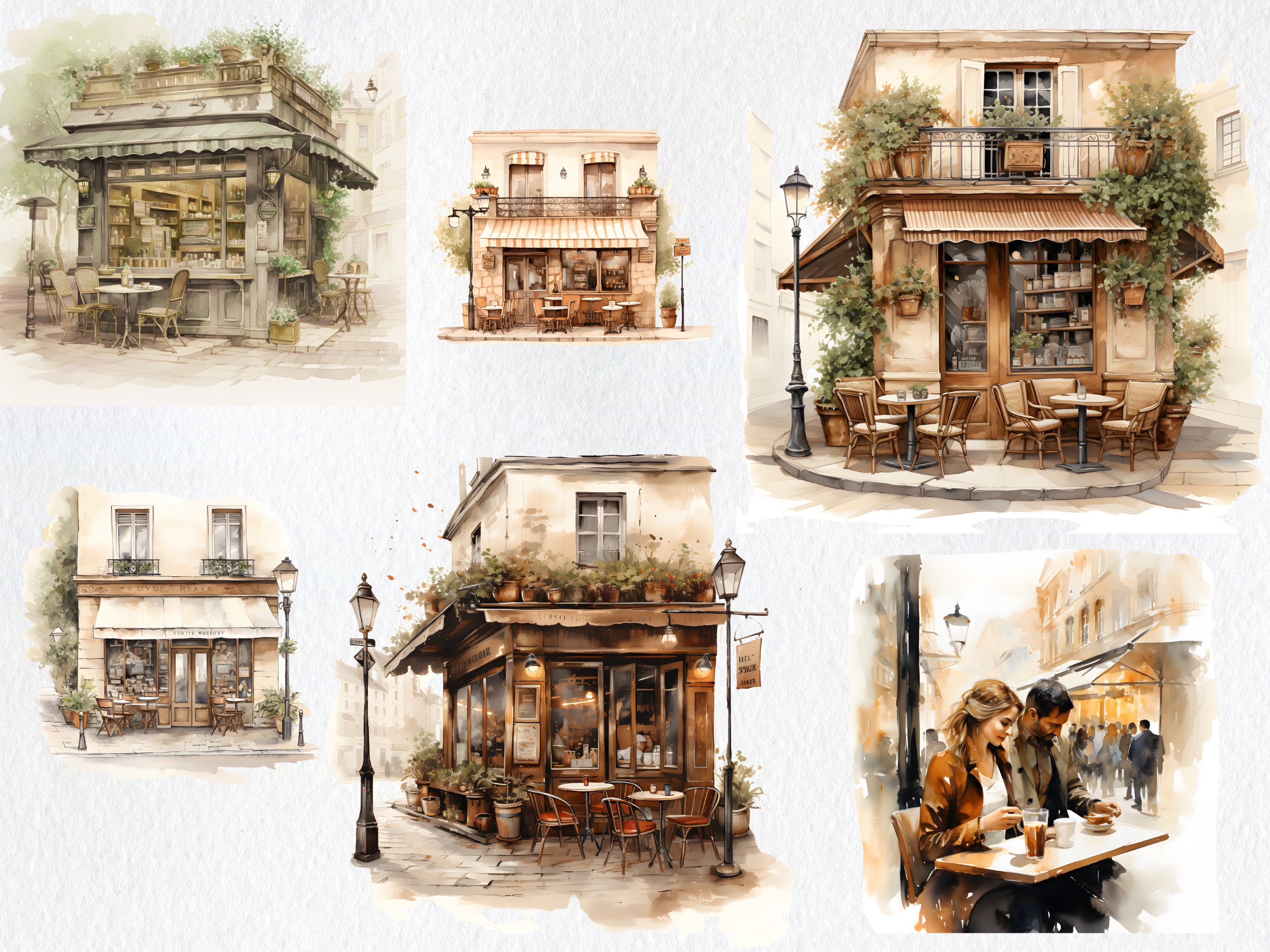 Watercolor Paris Coffee Shop Clipart PNG, Cute Paris Scenes PNG, Coffee ...
