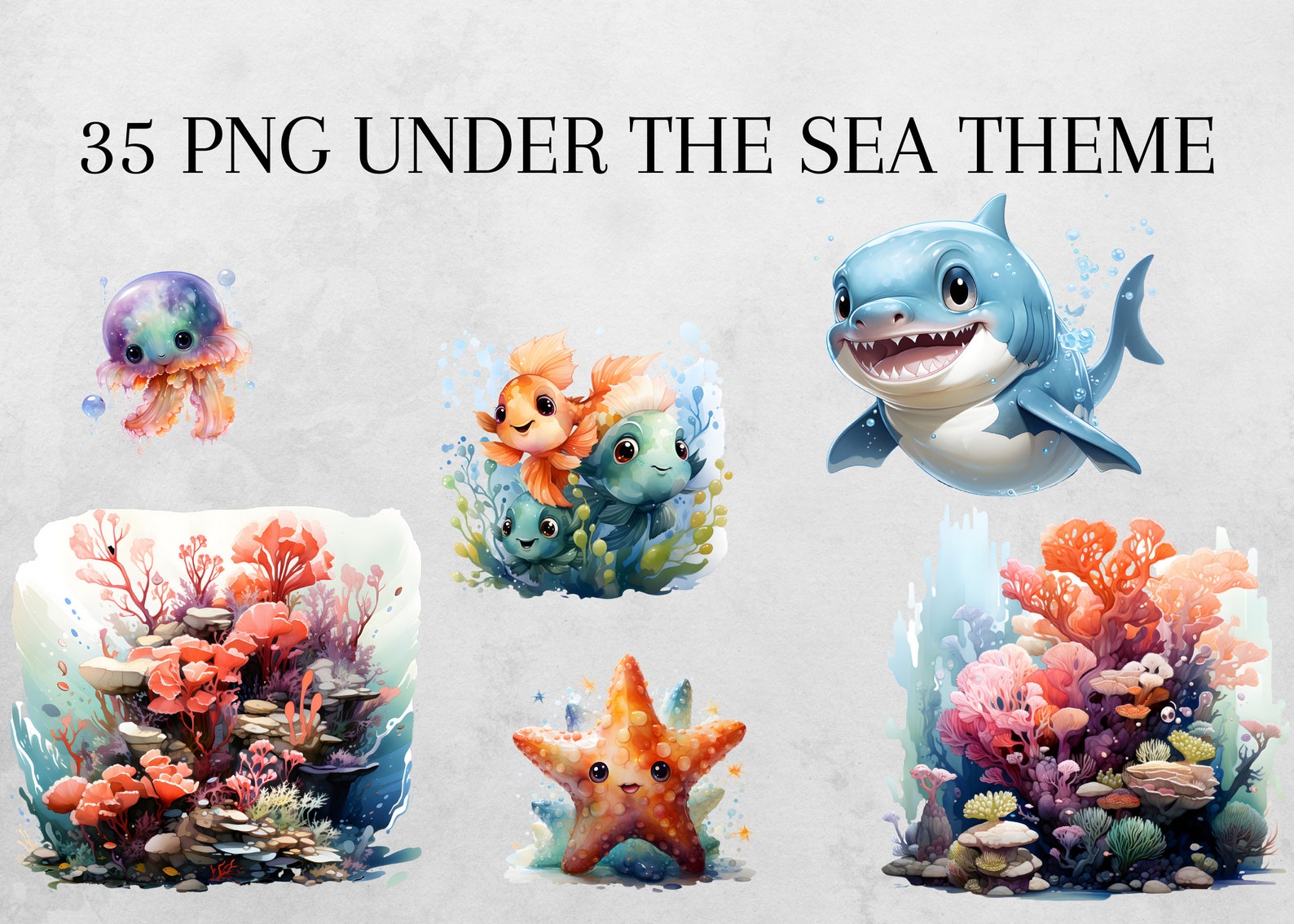 Cute Under the Sea Animals Watercolor Clip Art Bundle, Sea Animals ...