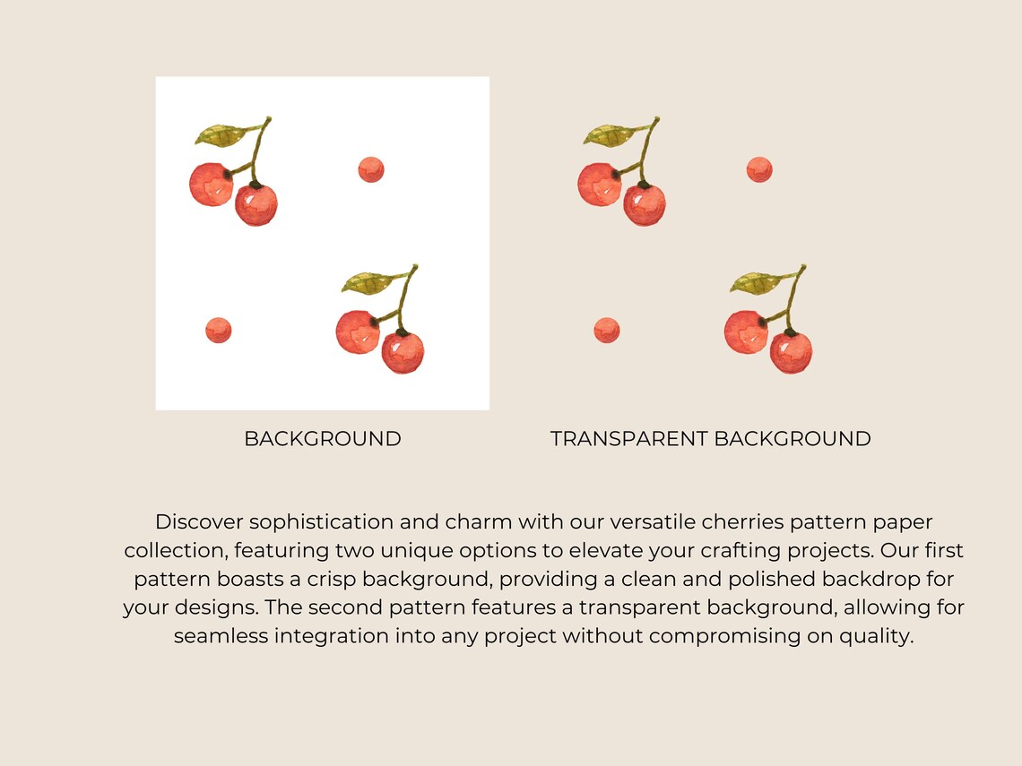 Modern Cherry Digital Paper Pattern, Seamless Patterns, Cherry Motifs ...