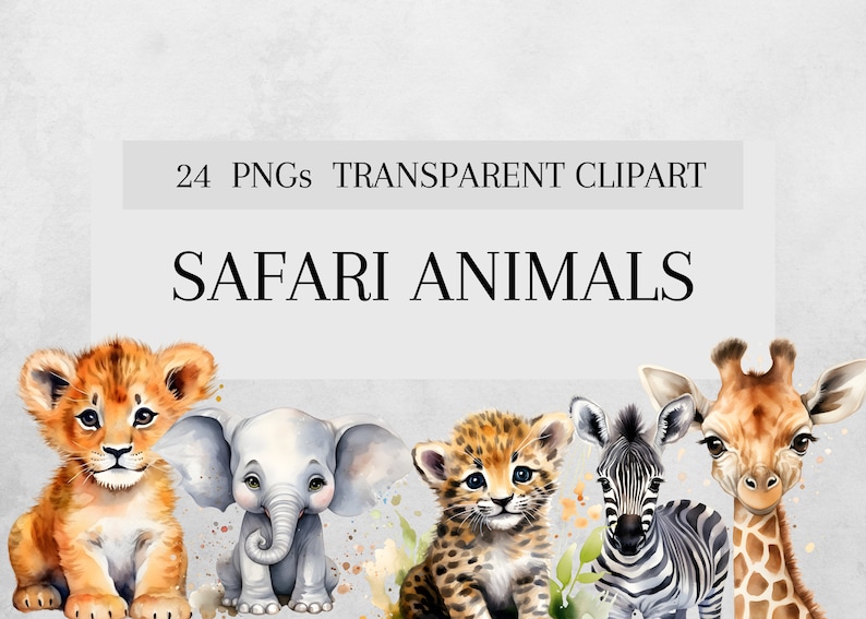 Watercolor Safari Animals Clipart Bundle, Baby Shower Clipart, Nursery ...