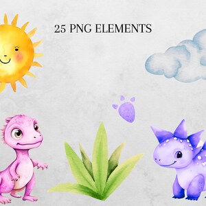 Watercolor Dinosaurs Clipart Bundle, Cute Dinosaurs PNG, Baby Shower ...