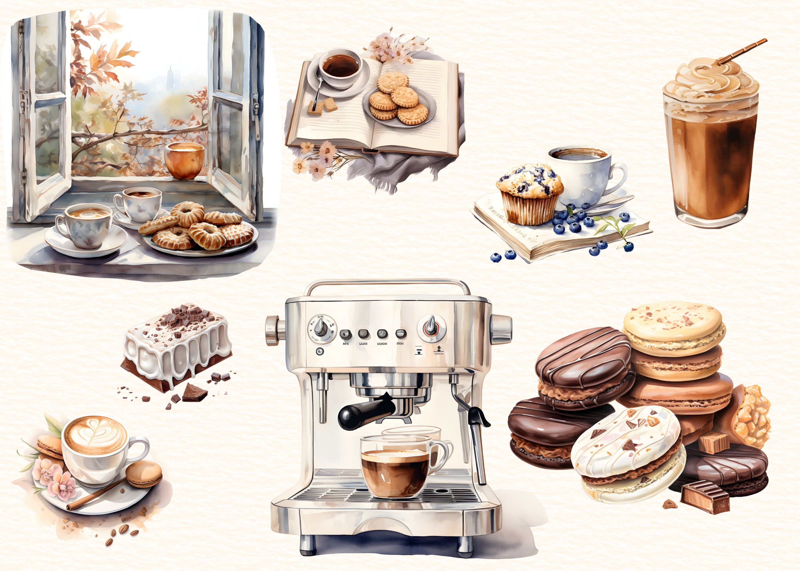 Watercolor Coffee Clipart Bundle PNG, Coffee Shop Clipart PNG, Iced ...
