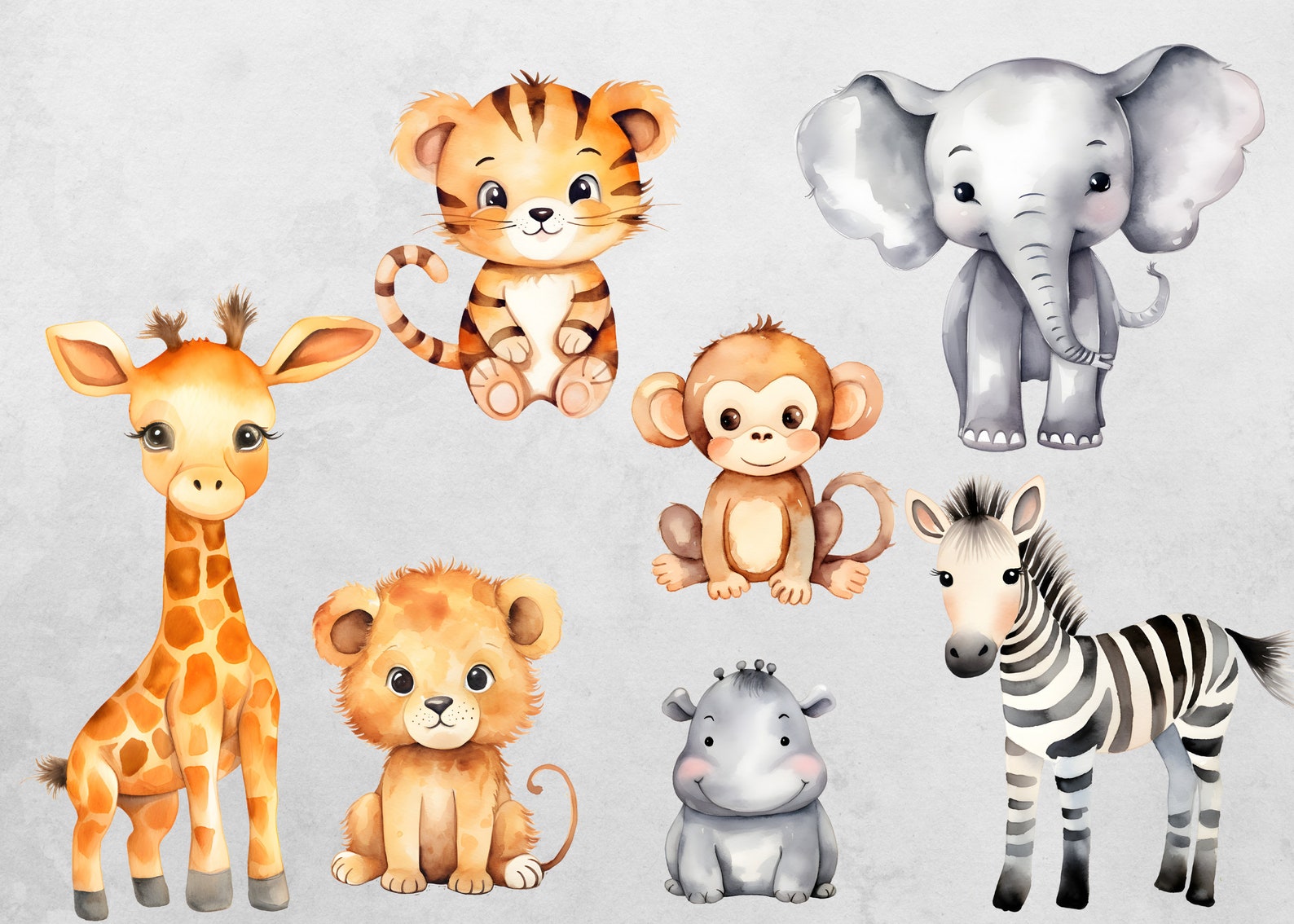 Watercolor Safari Animals Clipart Bundle, Baby Shower Clipart, Nursery ...
