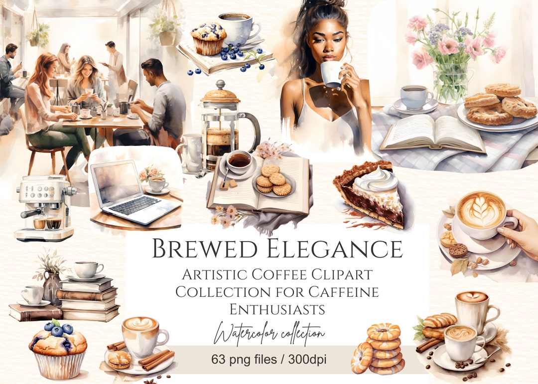 Watercolor Coffee Clipart Bundle PNG, Coffee Shop Clipart PNG, Iced ...