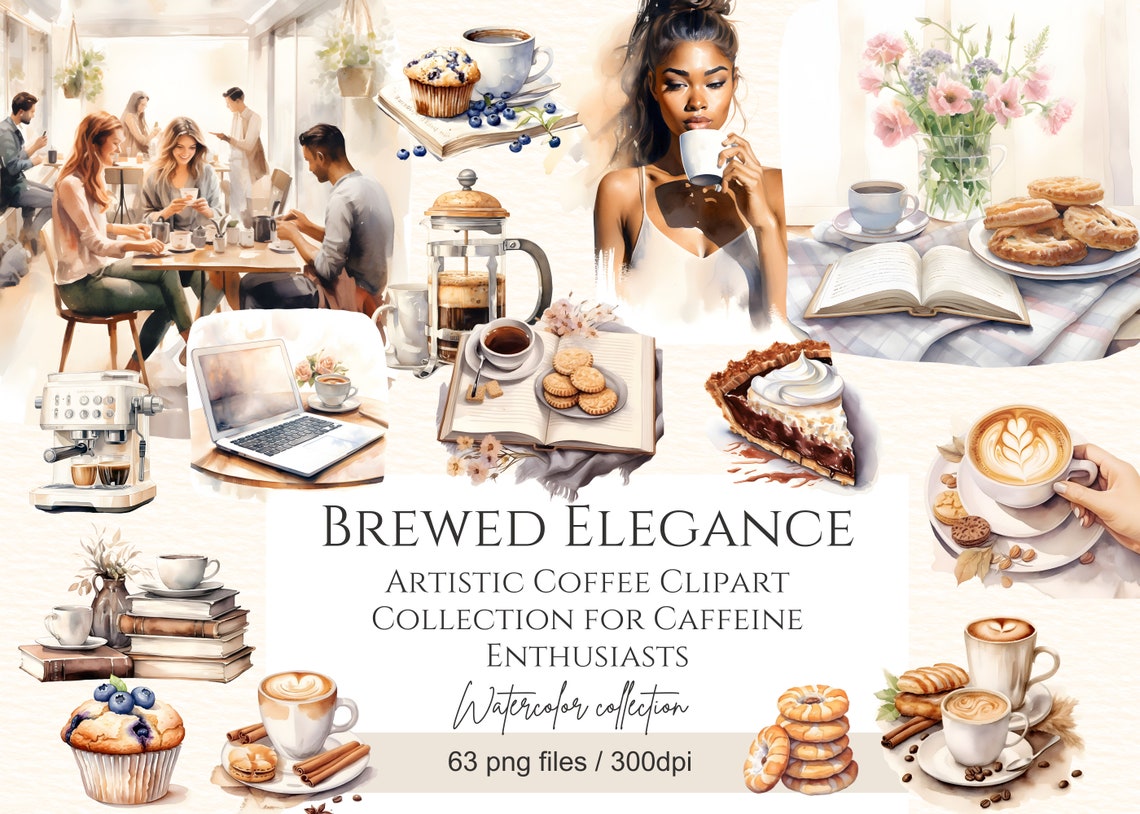 Watercolor Coffee Clipart Bundle PNG, Coffee Shop Clipart PNG, Iced ...