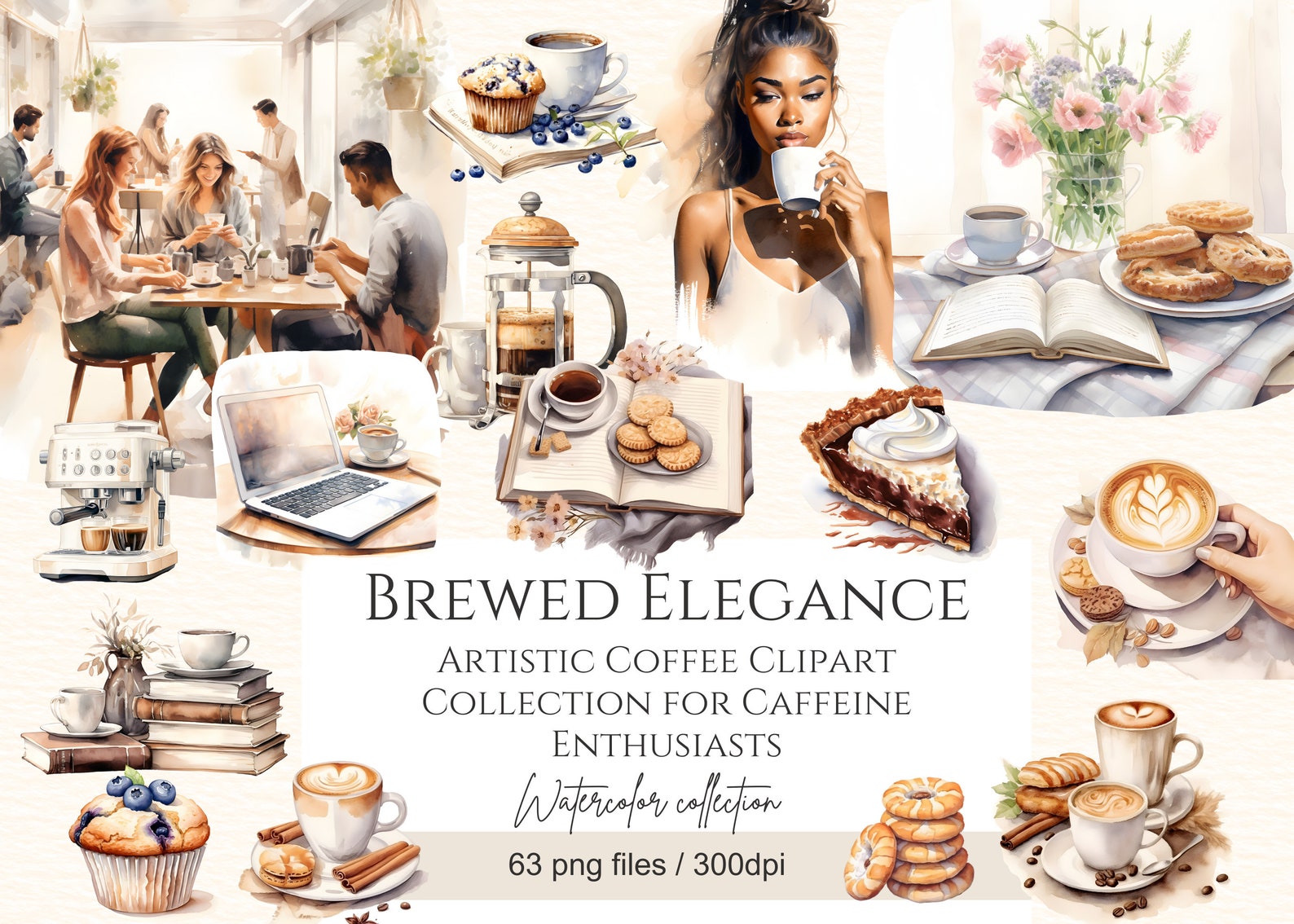 Watercolor Coffee Clipart Bundle PNG, Coffee Shop Clipart PNG, Iced ...