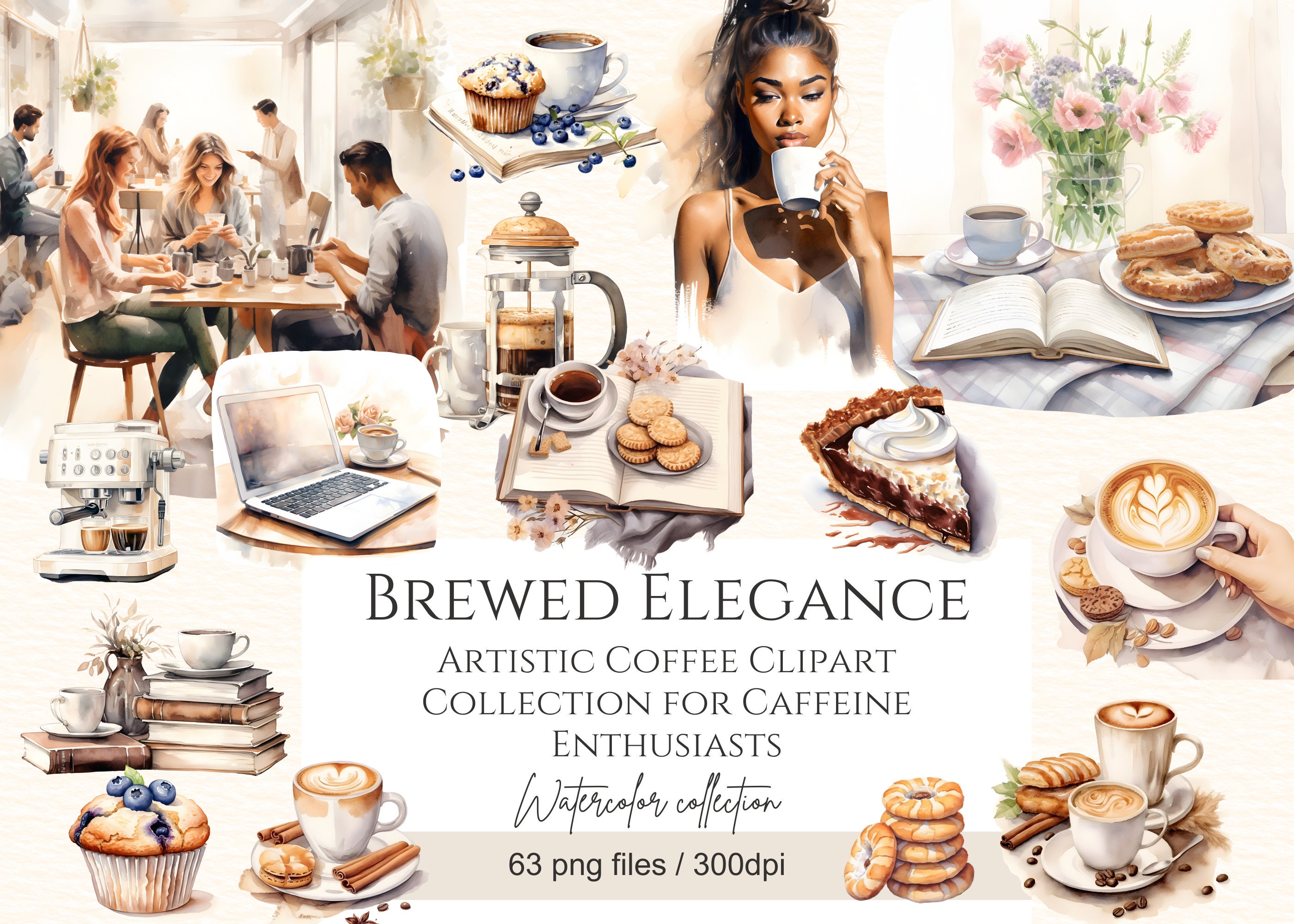 Watercolor Coffee Clipart Bundle PNG, Coffee Shop Clipart PNG, Iced ...