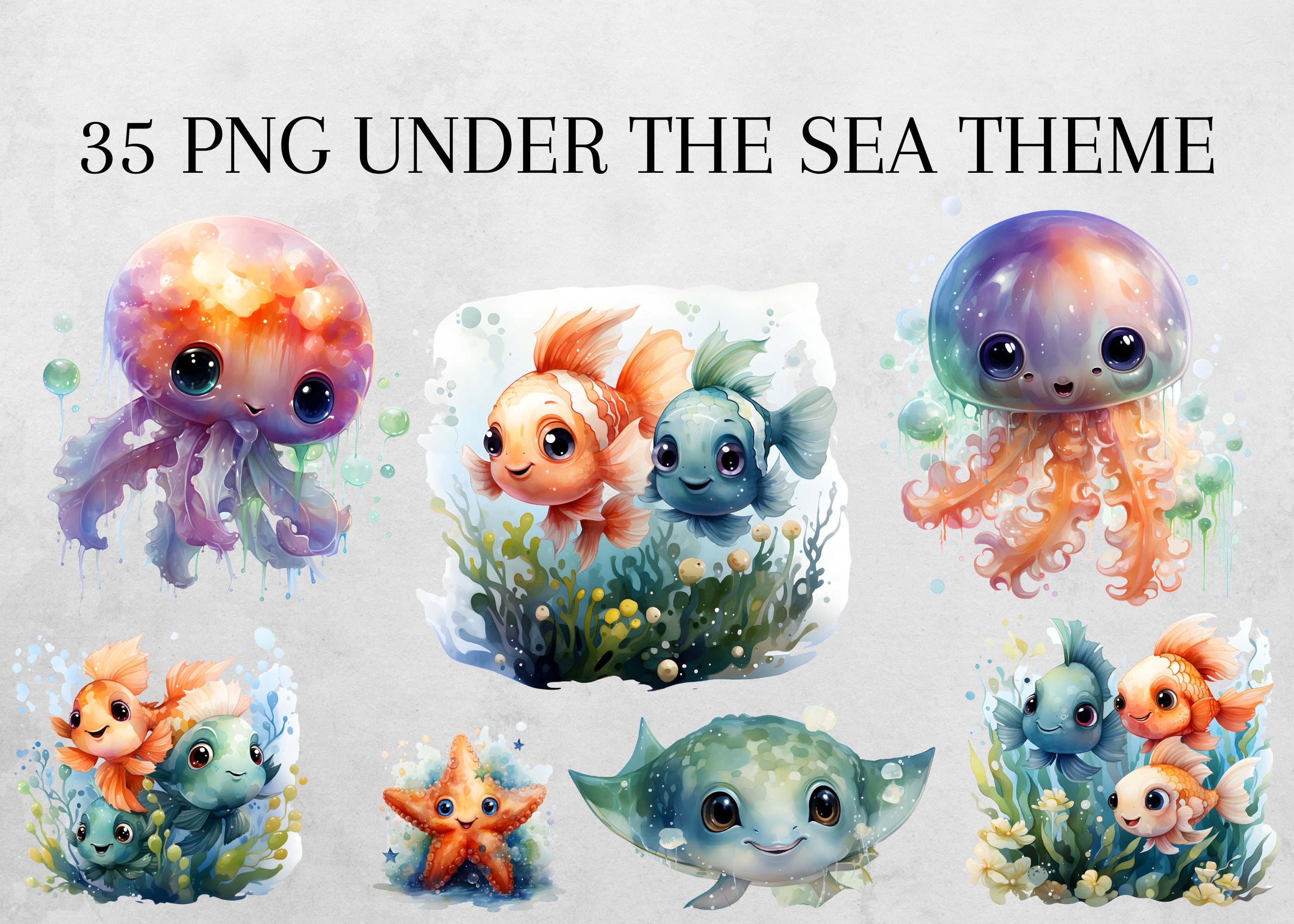 Cute Under the Sea Animals Watercolor Clip Art Bundle, Sea Animals ...