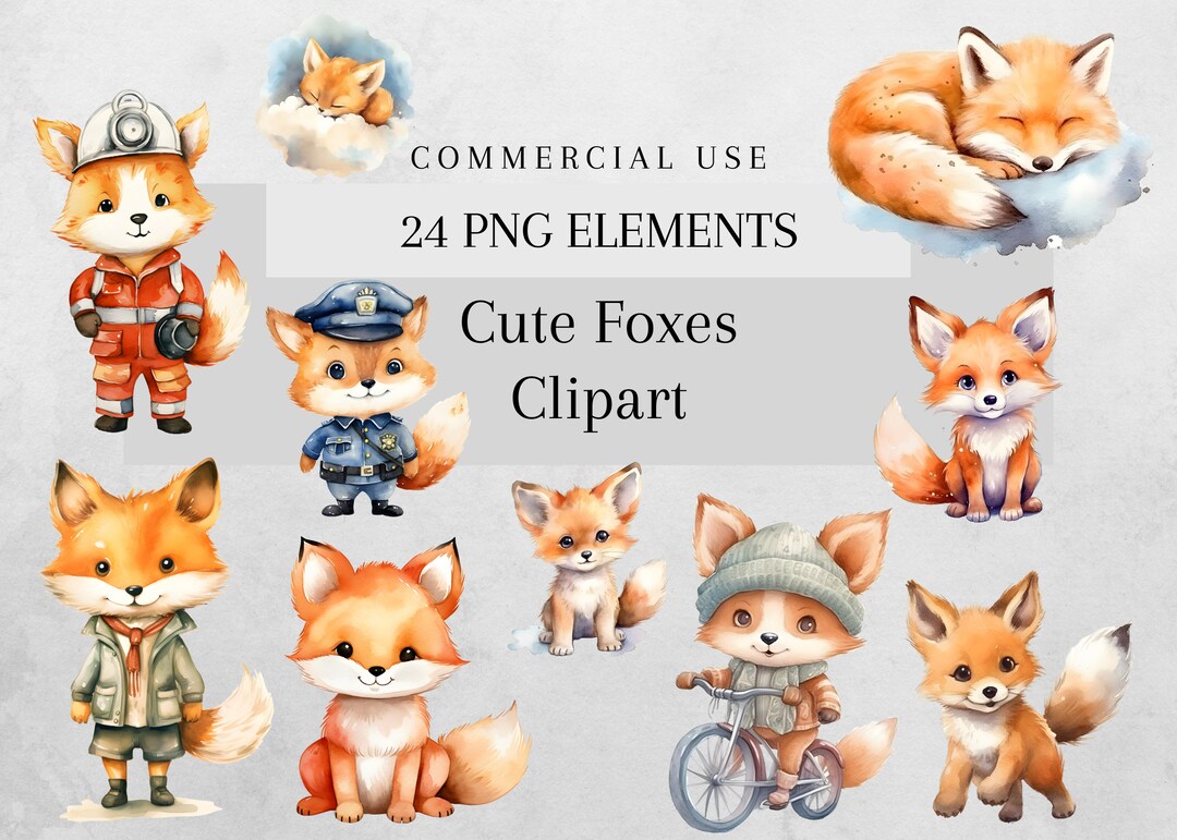 Watercolor Cute Fox Clipart Bundle, Cute Fox PNG, Foxes Woodland Animal ...