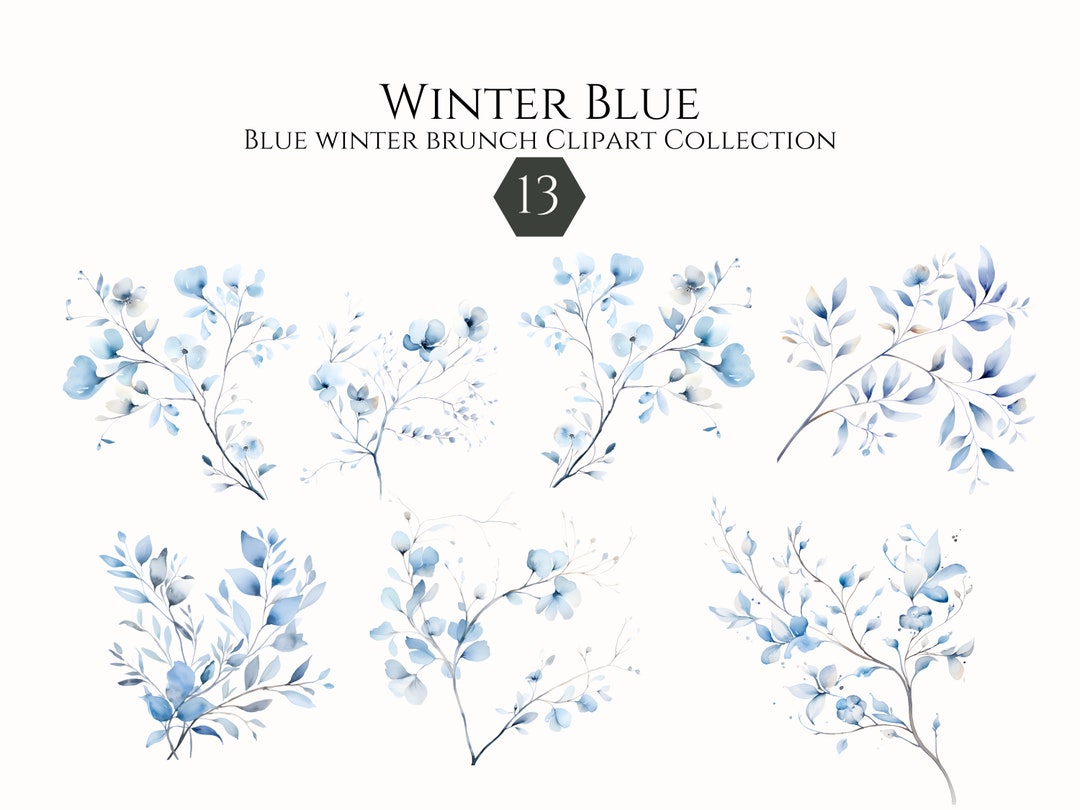 Blue Floral Branch Winder Flower Clipart, Watercolor Floral Clipart ...