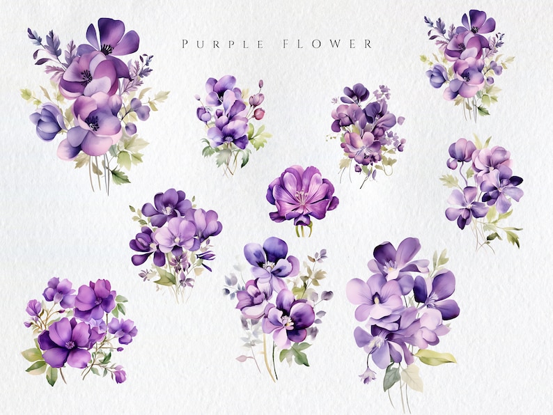 Watercolor Purple Floral Bouquets Clipart PNG, Floral Wreath, Meadow ...