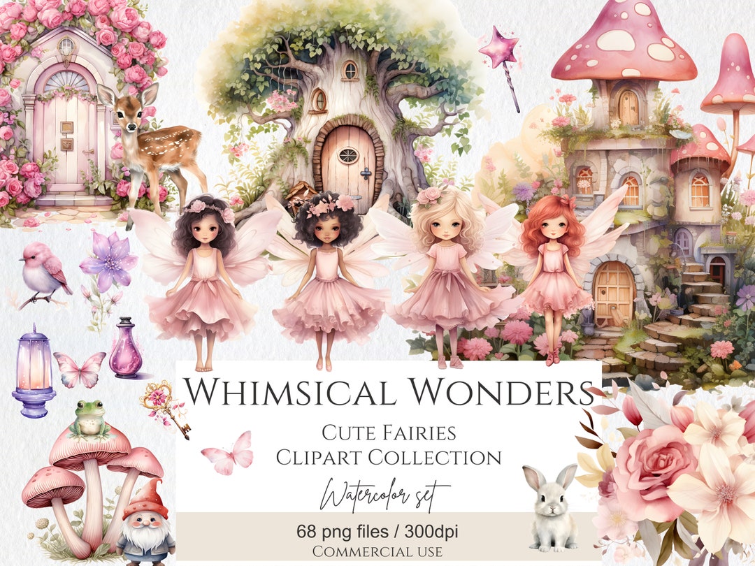 Watercolor Fairy Garden Clipart Bundle 68 Png, Cute Fairy Garden ...