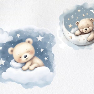 Watercolor Blue Teddy Bear Clipart Bundle, Sleepy Cute Boy Bear Baby ...