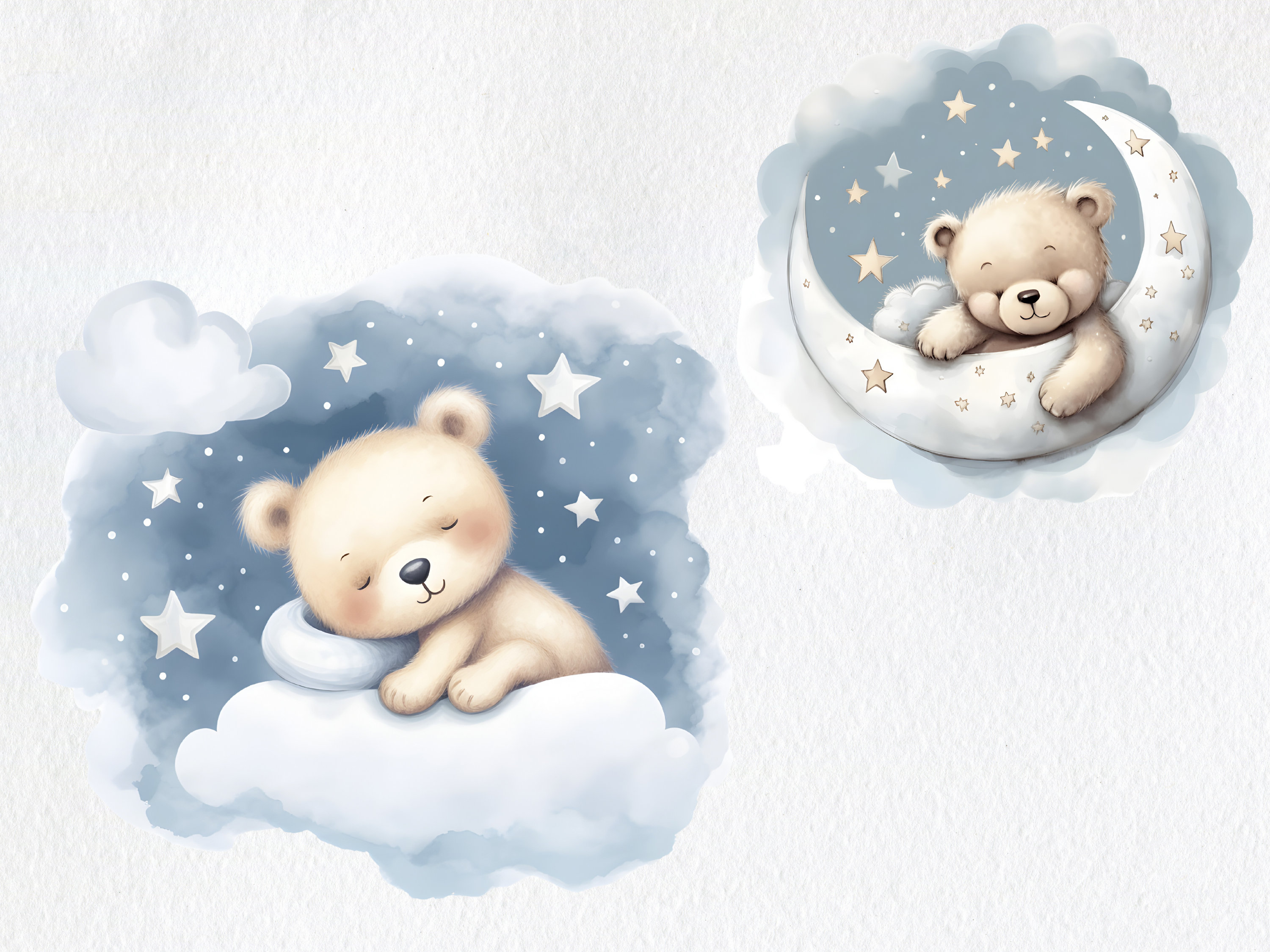 Watercolor Blue Teddy Bear Clipart Bundle, Sleepy Cute Boy Bear Baby ...