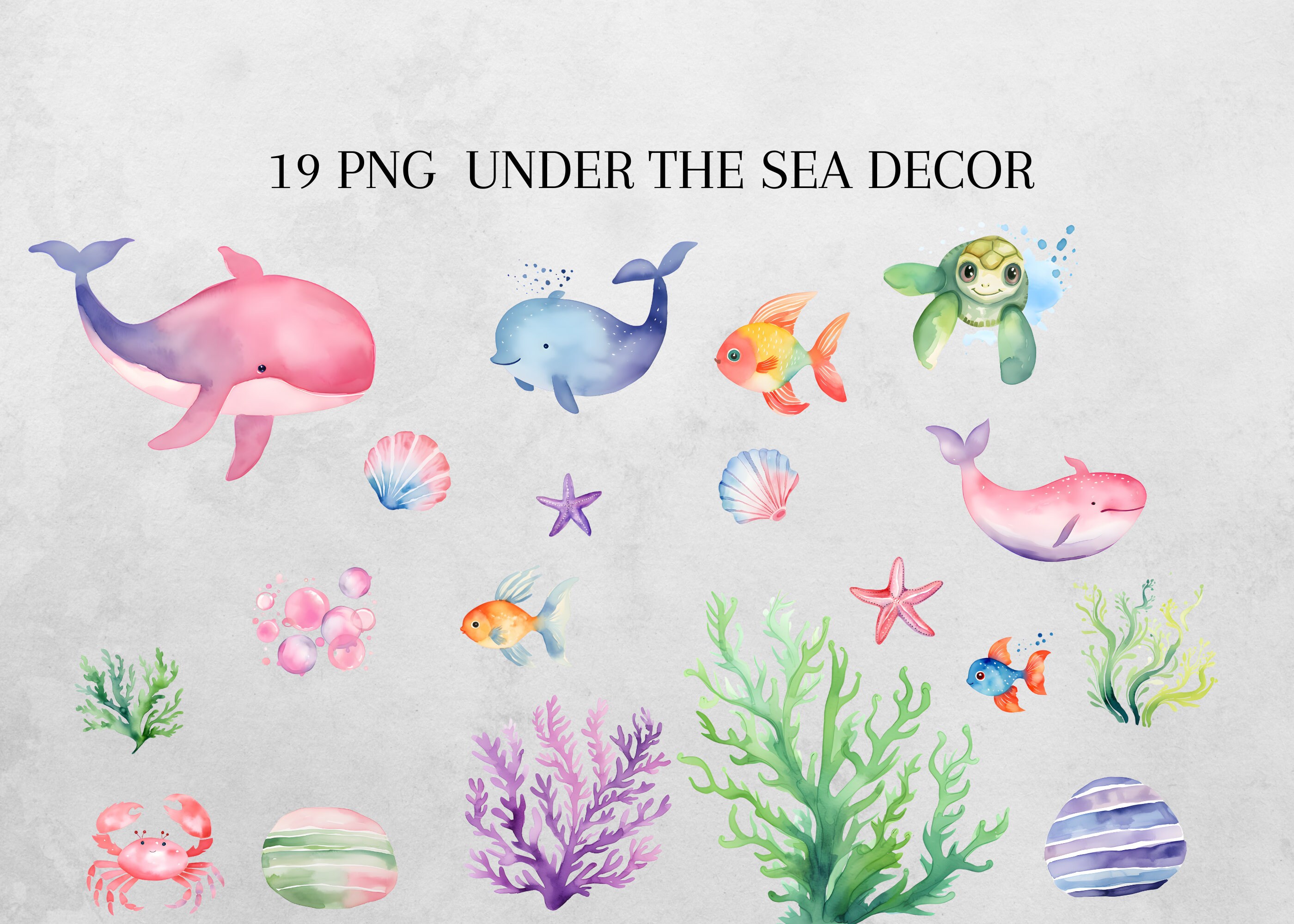 Mermaid Clipart Under the Sea Animals Watercolor Clip Art Sea - Etsy UK