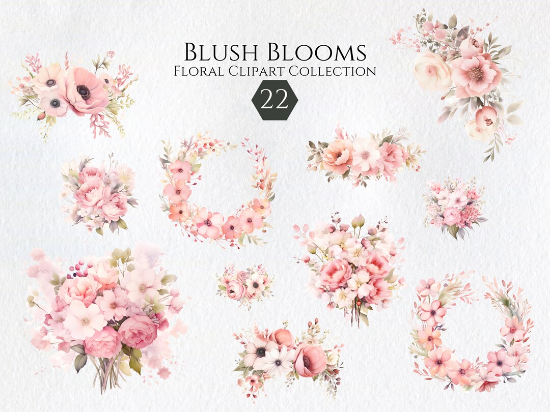 Watercolor Blush Rose Floral Clipart Bundle, Dusty Roses Floral Clipart ...